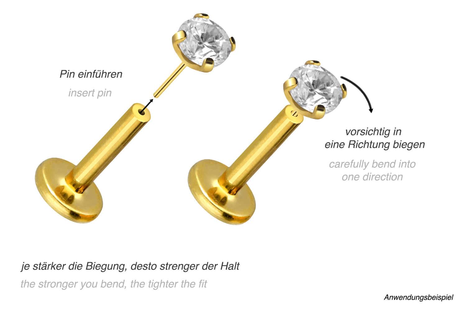 Titan Labret mit Push Fit EINGEFASSTER KRISTALL | PIERCINGLINE